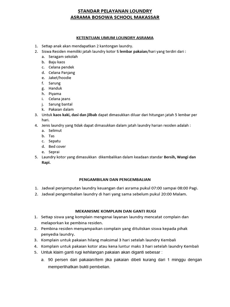 Aturan - Laundry - Reguler Residen 2023 | PDF | Gaya Hidup