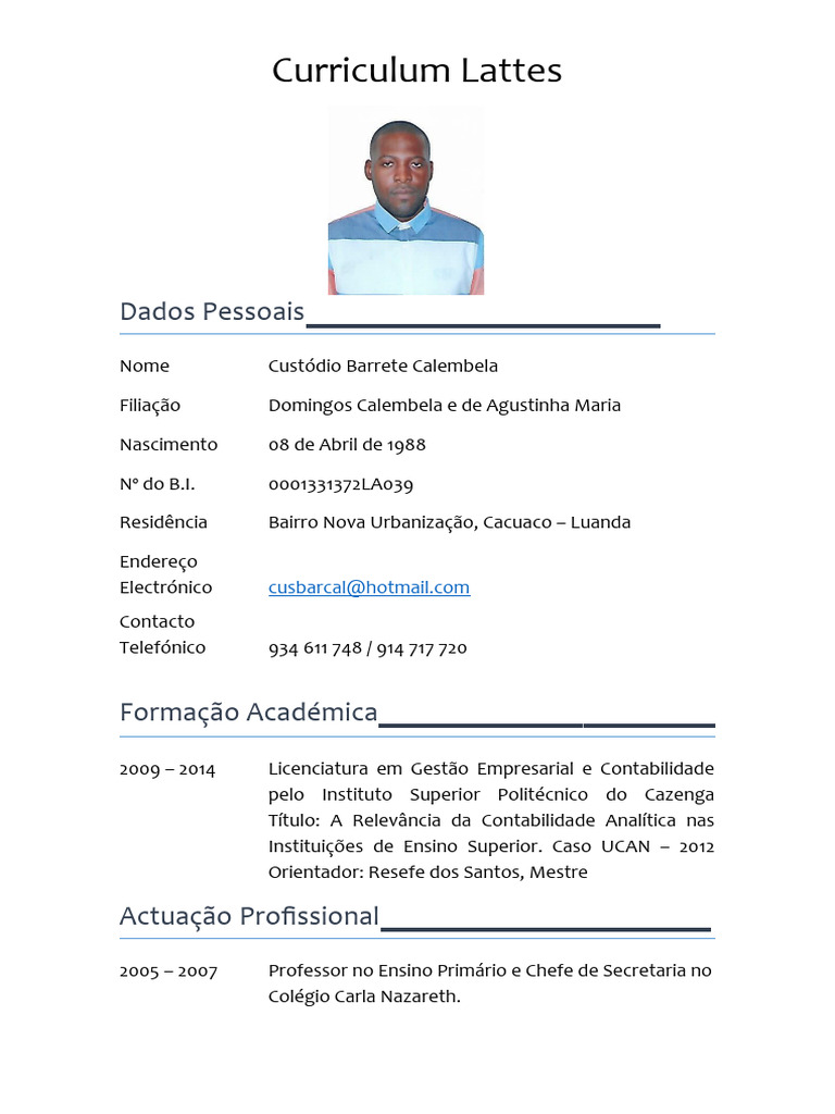 Curriculum Lattes de Custódio Calembela | PDF