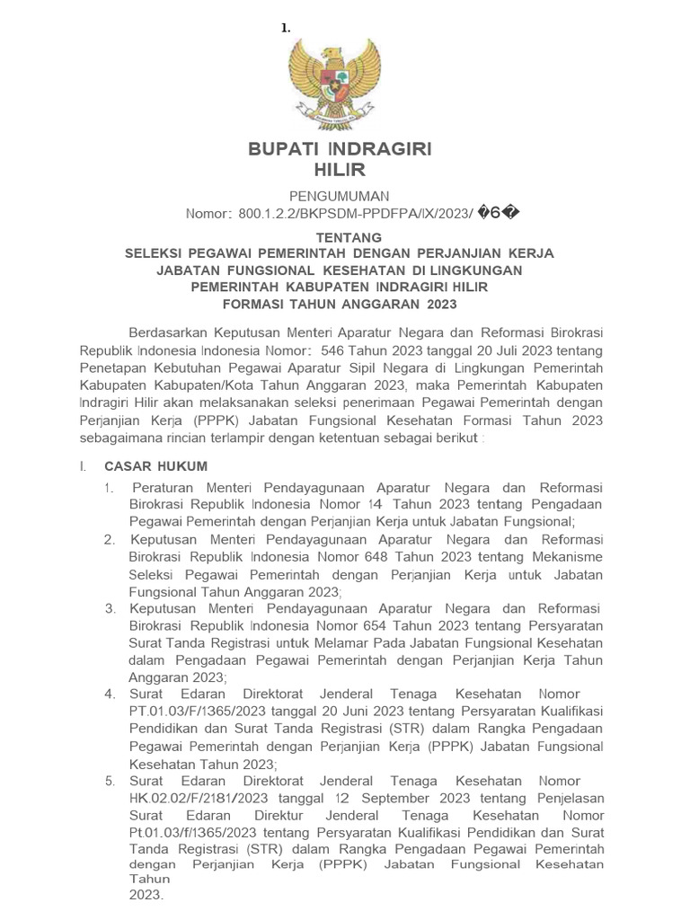 Pengumuman Seleksi Pppk Jf Kesehatan Fomasi Tahun 2023 Pdf