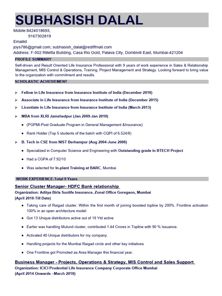 Naukri SubhasishDalal (13y 0m) | PDF