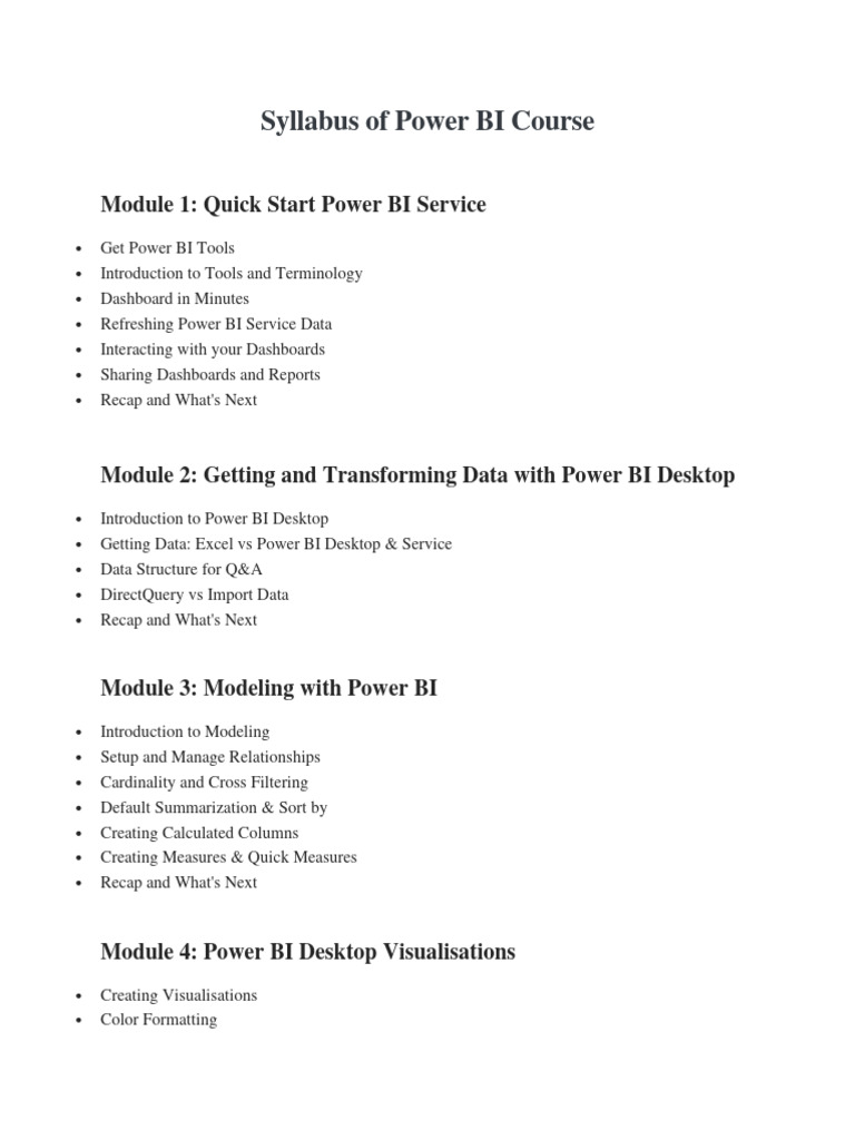 Power BI Syllabus | PDF