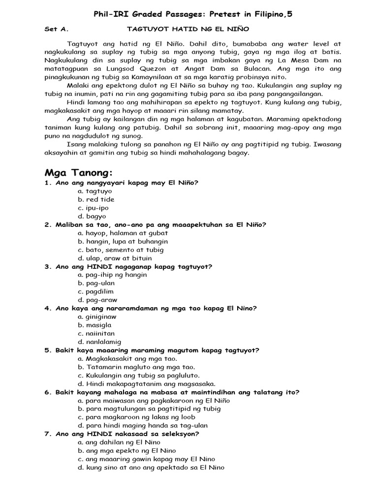 GRADE 5 PRE TEST PASSAGES | PDF
