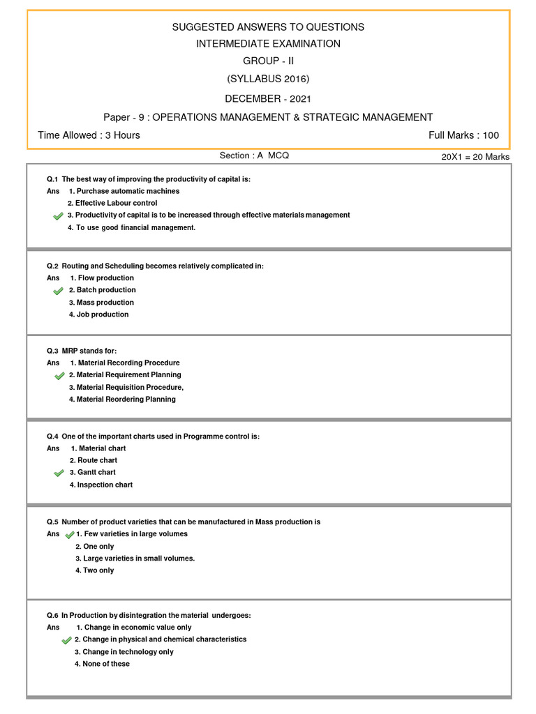 OMSM-Suggested-answers-Dec-2021 | PDF | Iso 9000 | Lean Manufacturing