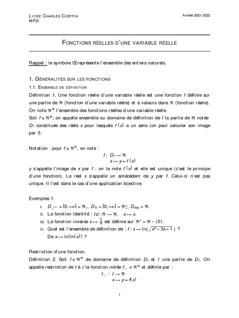 Cours Fonctions Réelles D'une Variable Réelle | PDF