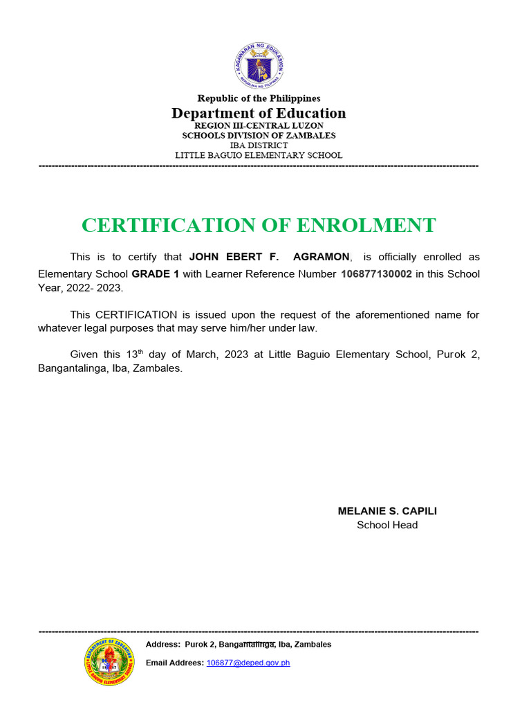 Certificate of Enrolment | PDF