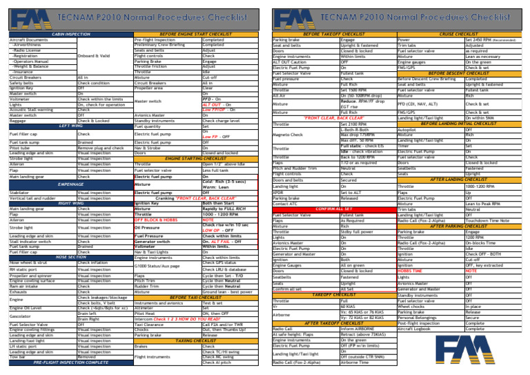 FAA P2010 Normal Checklist | Download Free PDF | Throttle | Brake