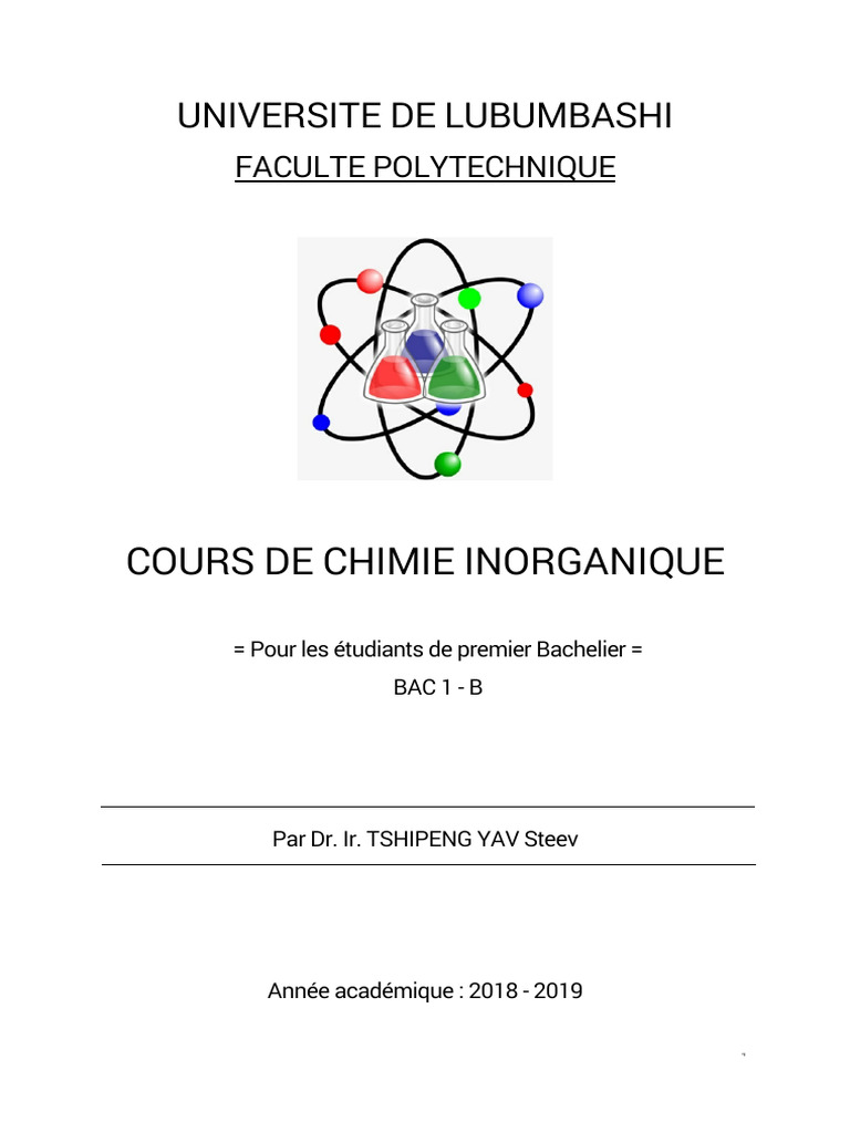 Cours de Chimie Inorganique BAC 1 (-1 | PDF