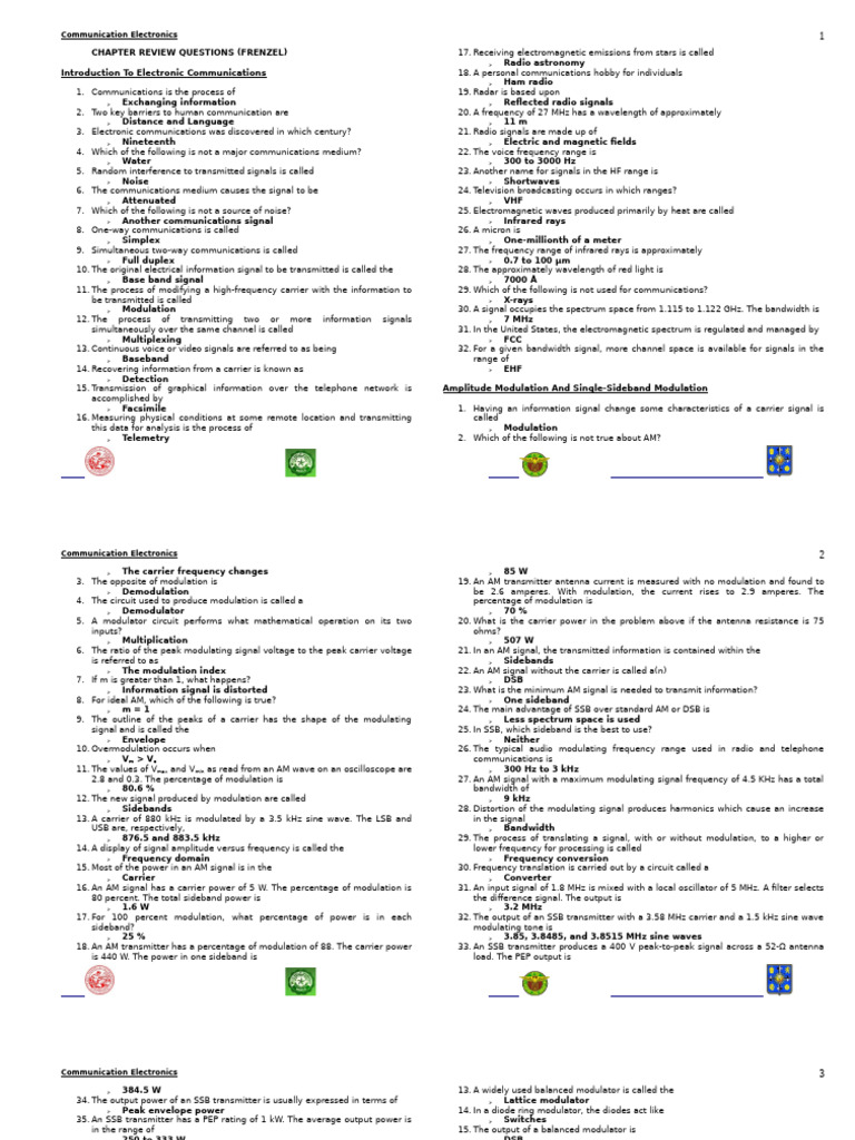Frenzel Chapter Review Questions | PDF | Frequency Modulation | Detector (Radio)