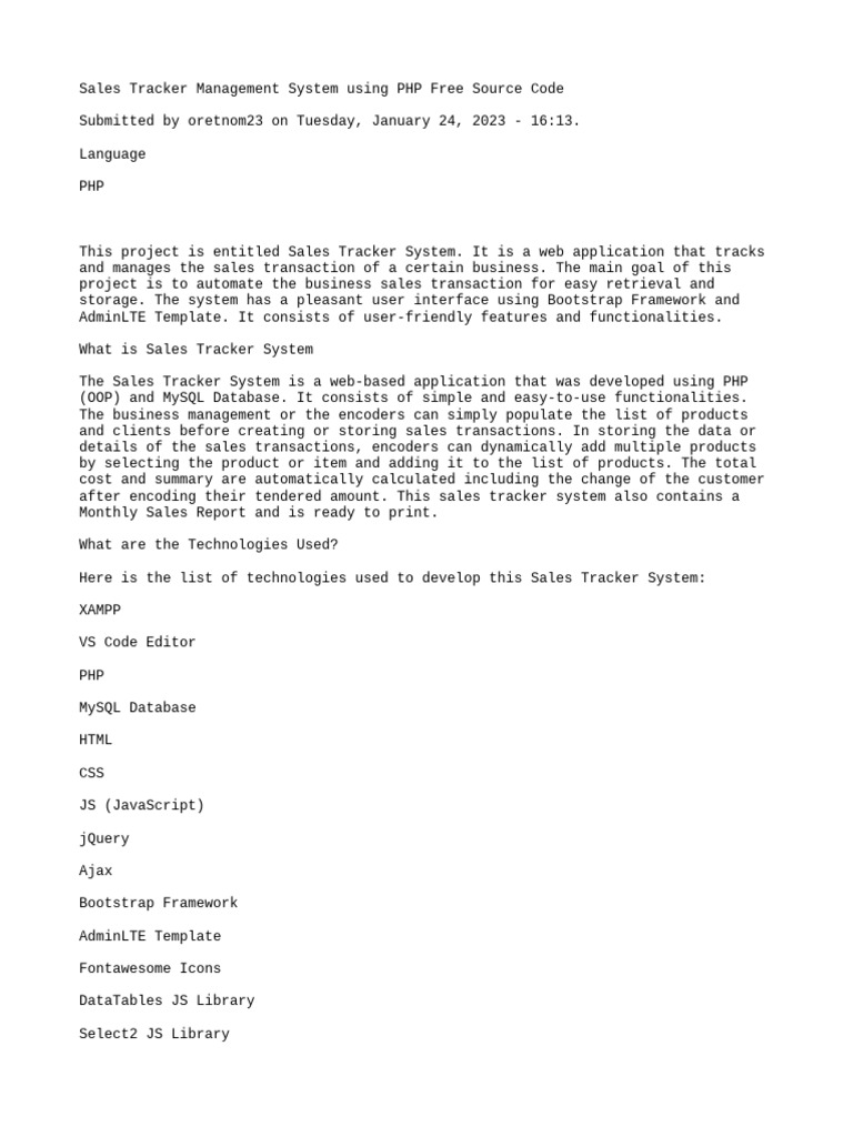 Sales Tracker Management System Usi | PDF