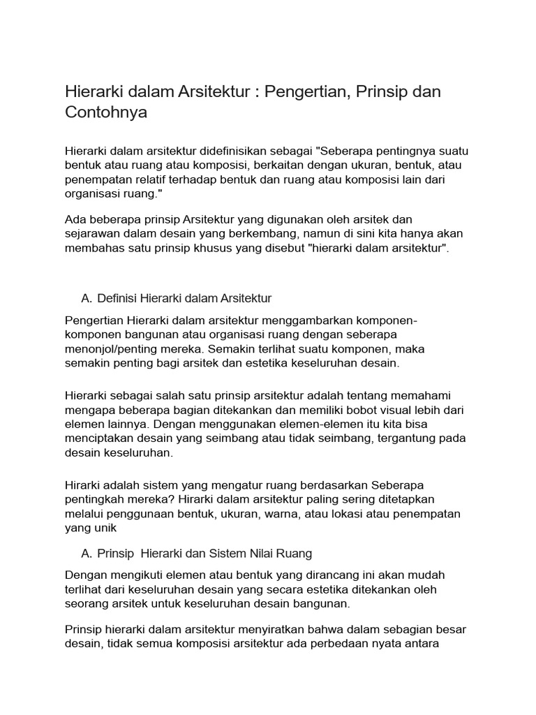 Hierarki Dalam Arsitektur: Pengertian, Prinsip Dan Contohnya | PDF