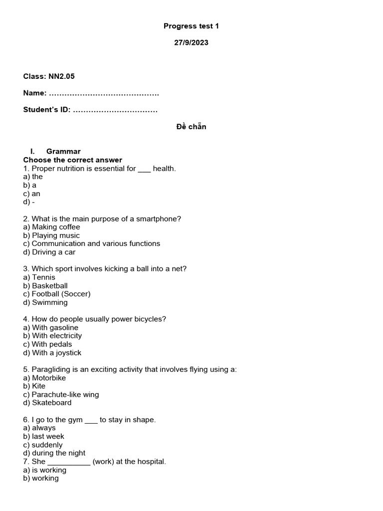 Đề giữa kì NN2 | PDF