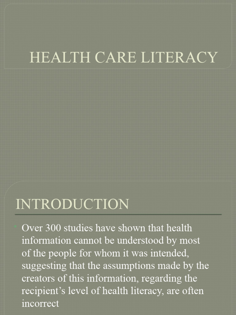 Health Care Literacy | Download Free PDF | Literacy | Public Services
