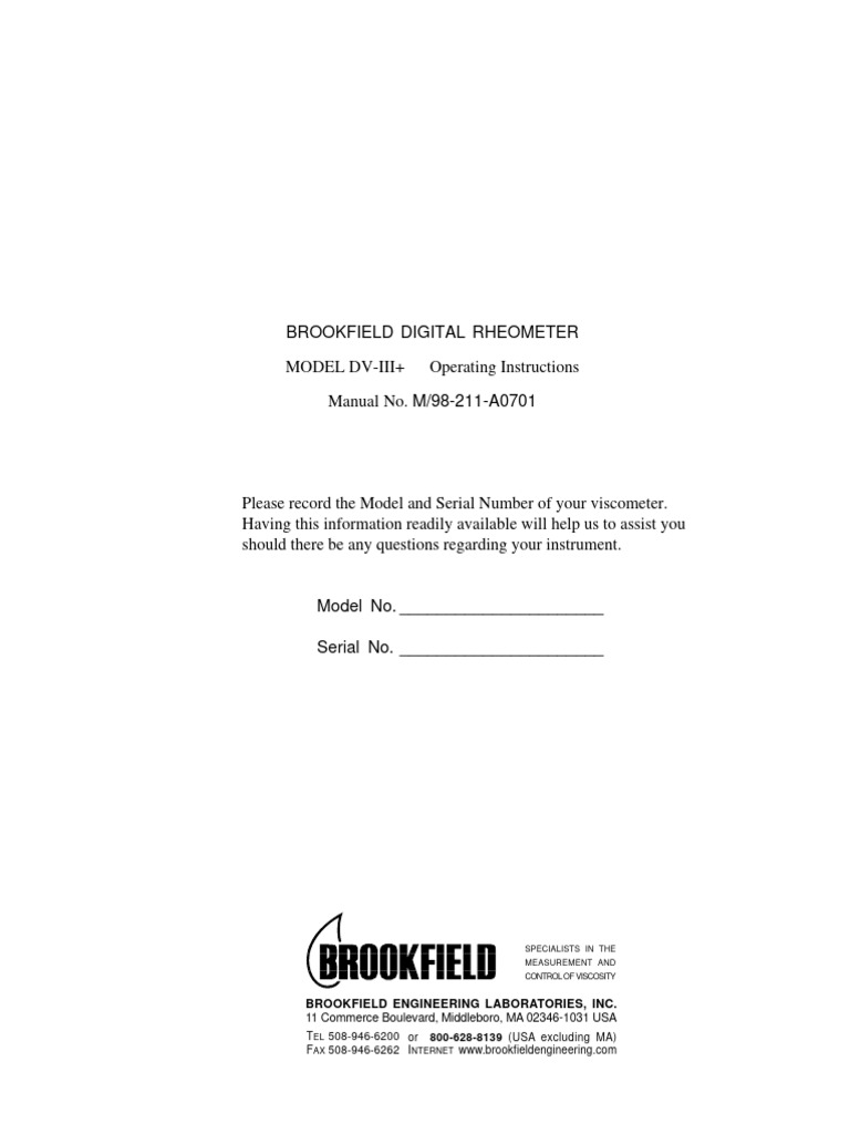Brookfield Operating Instructions DV 3 Ultra | PDF