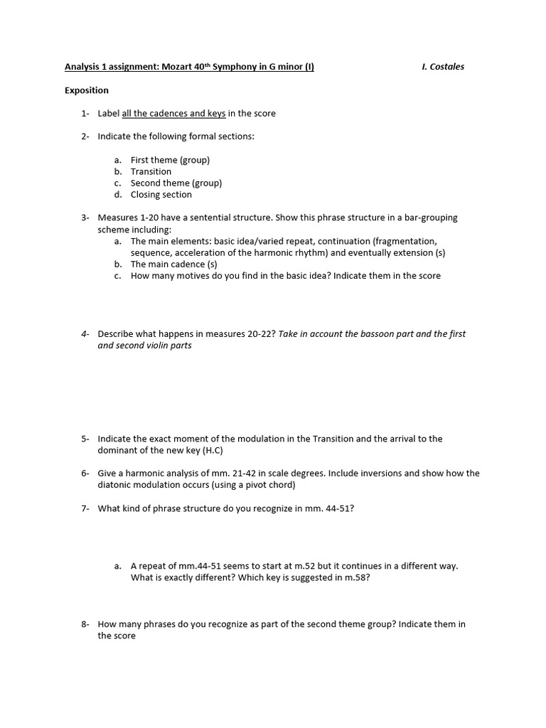 Mozart Assignment 40th Symphony in G Minor (I) | PDF | Musical Compositions | Musicology