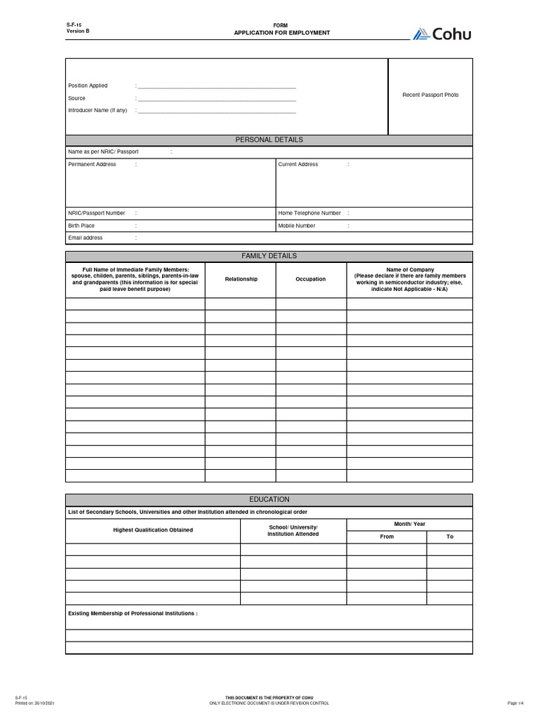S-F-15 - Application For Employment - B | PDF