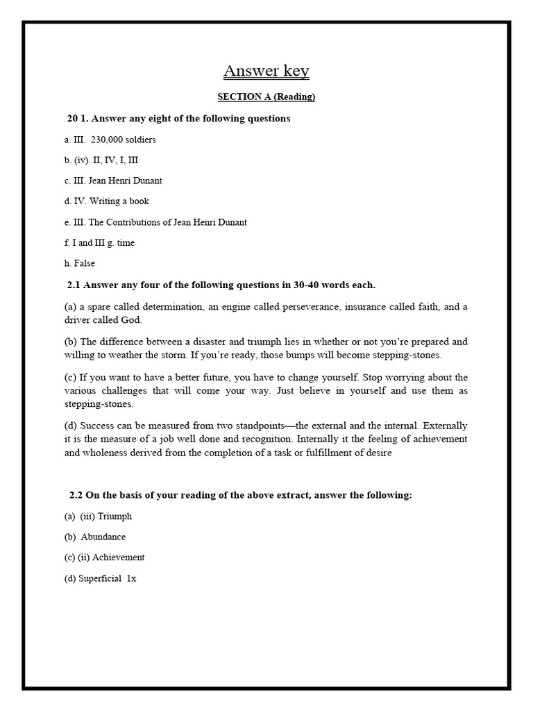 Answer Key of English Useen Passage | PDF