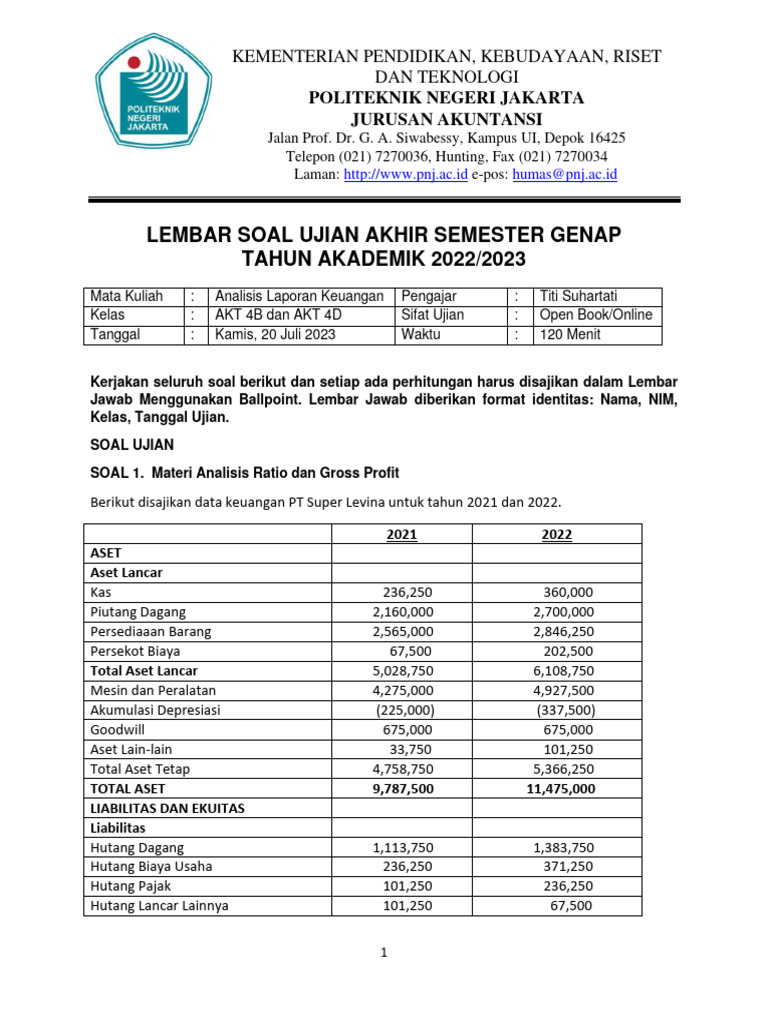 SOAL UAS - ALK - 2023 (AKT 4BD) - Verified | PDF