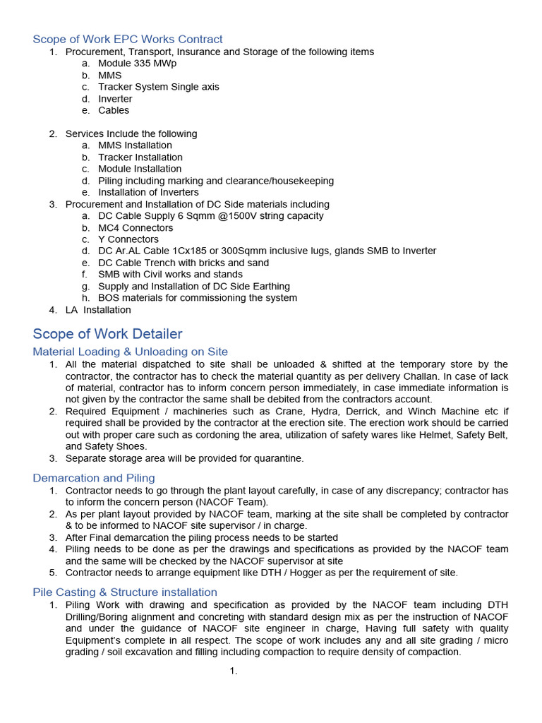 Scope of Work EPC NACOF | PDF