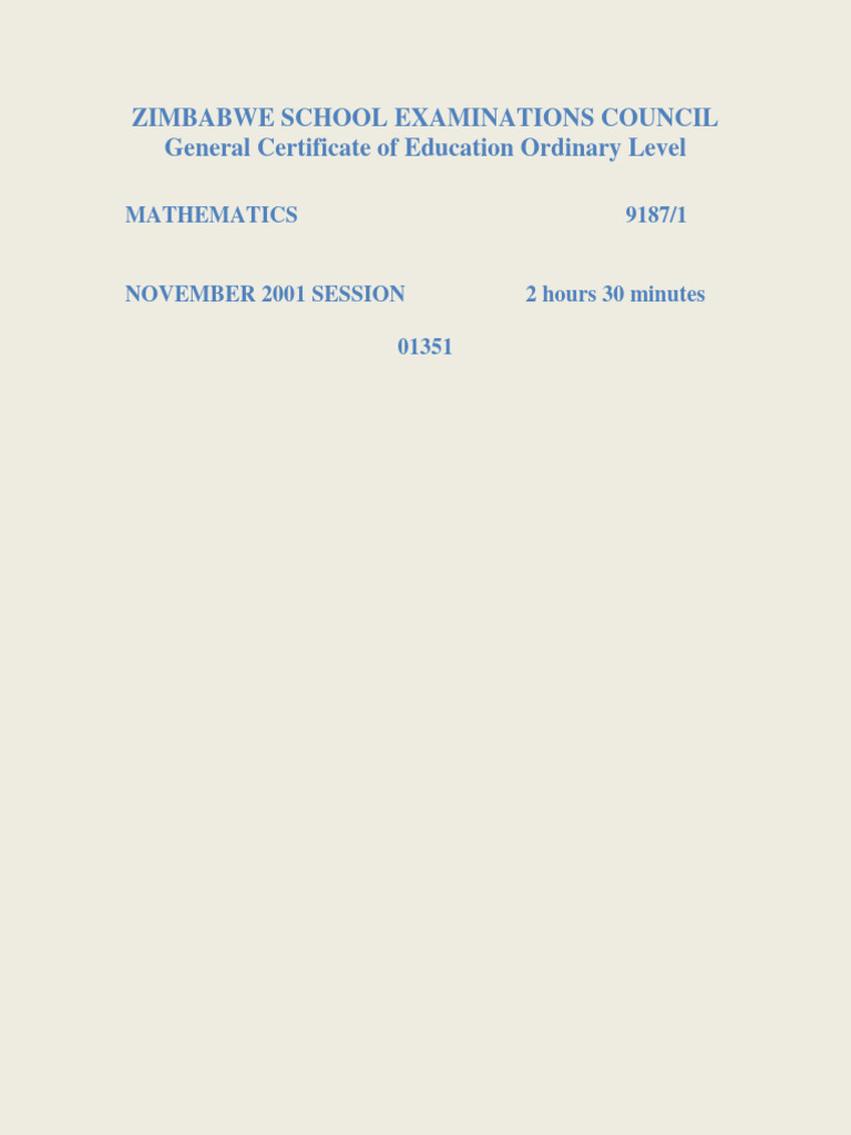 Maths November 2001 Paper 1 | PDF | Cartesian Coordinate System | Area