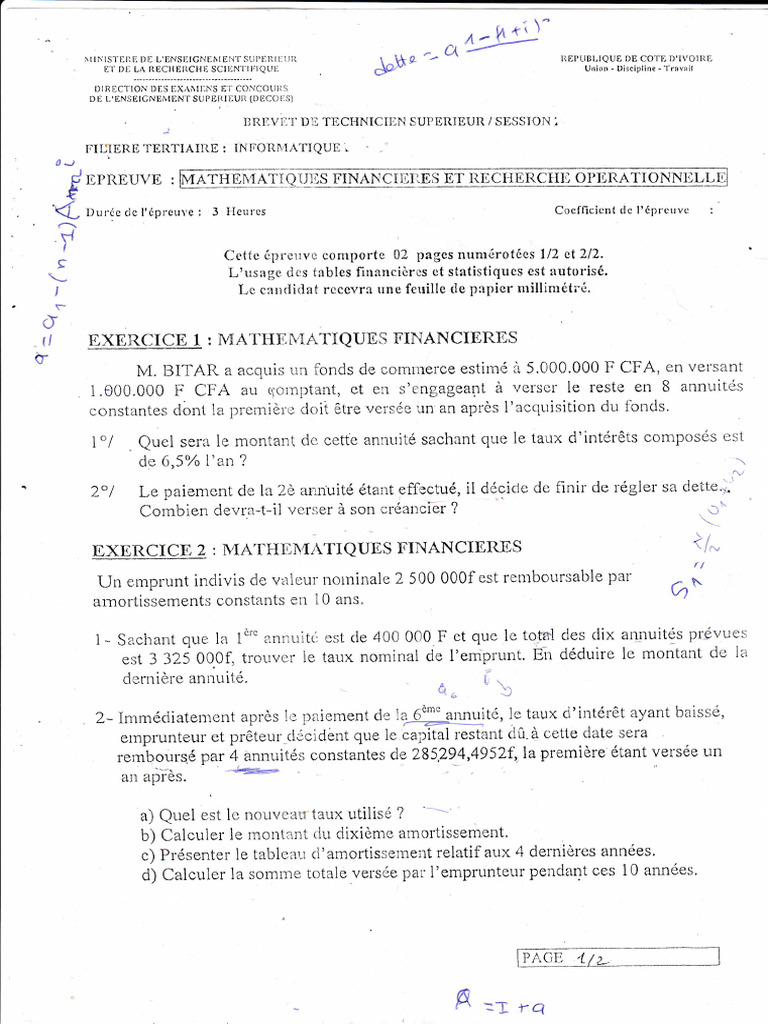 Maths Financiere Filiere Tertiaire Et Informatique | PDF