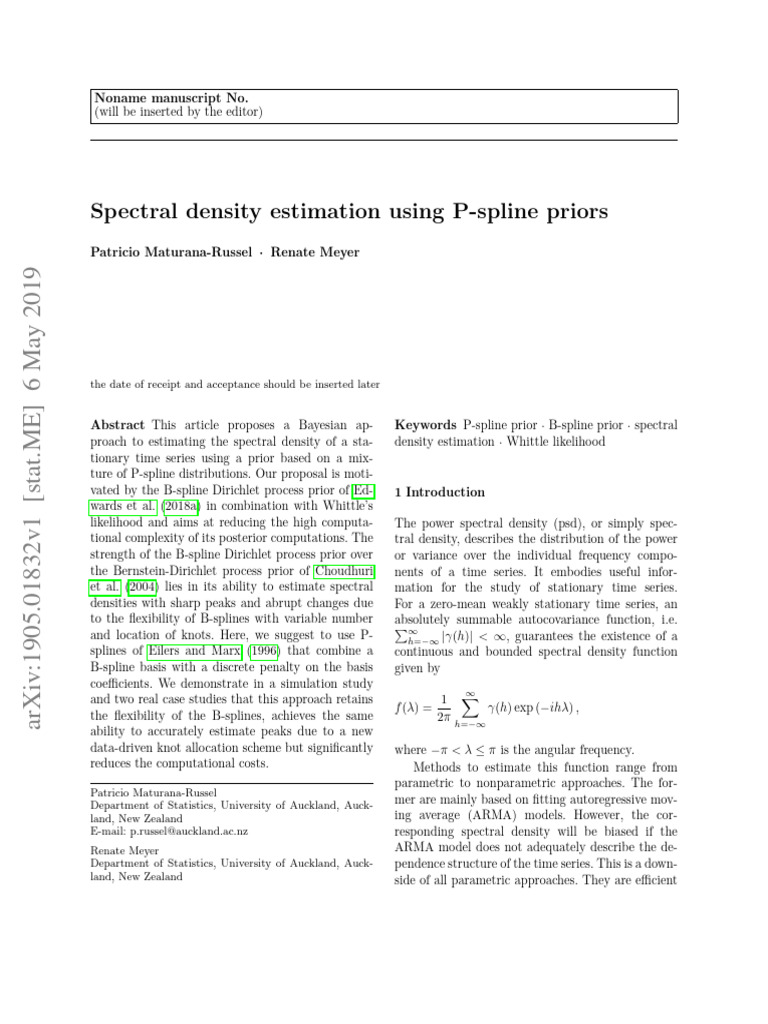 Spectral Density Estimation Using P Spline Priors Pdf Statistical Theory Statistics