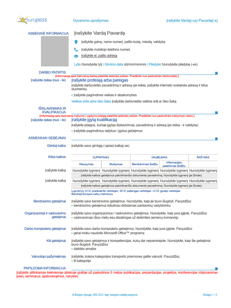 Forma CV Europass-LT | PDF