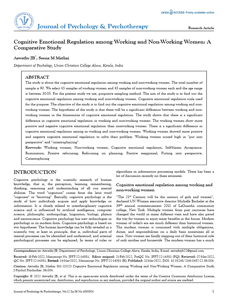 Cognitive Emotional Regulation among Working and Non-Working Women_ A ...