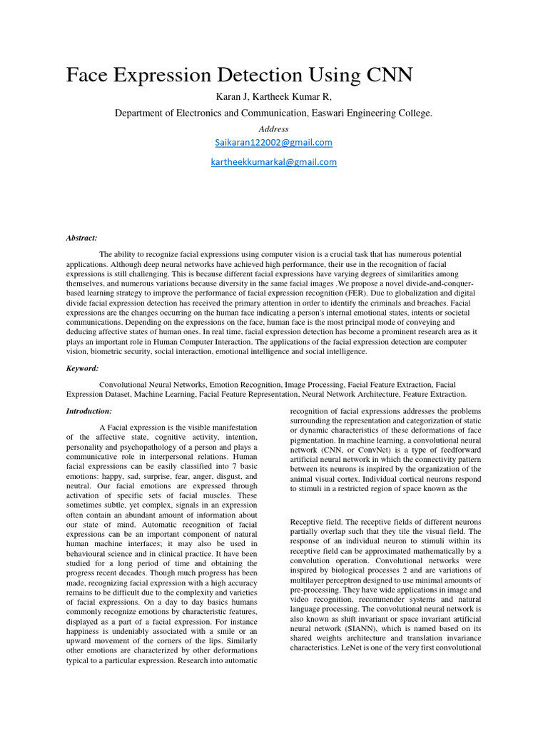 Face Expression Detection Using CNN | PDF | Teaching Methods & Materials | Computers