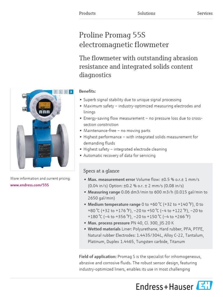 Promag 55S Electromagnetic Flowmeter | PDF | Flow Measurement | Solid