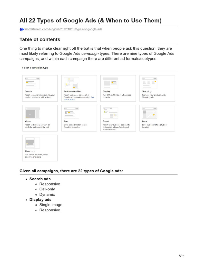 All 22 Types of Google Ads Amp When To Use Them | PDF | Mobile App ...