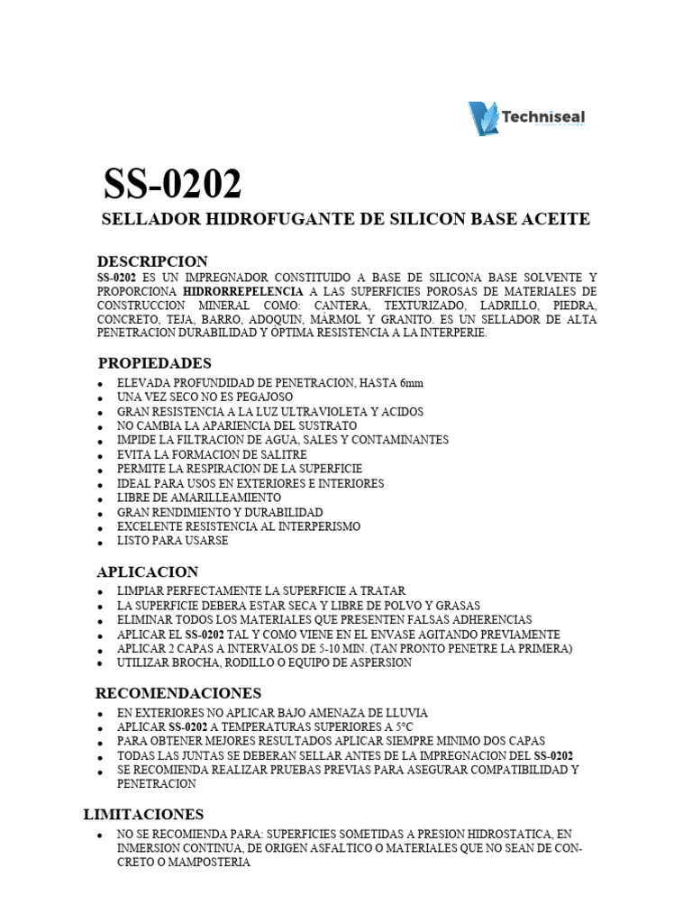 Ficha Tecnica SilTech SS-0202 | PDF | Materiales | Química