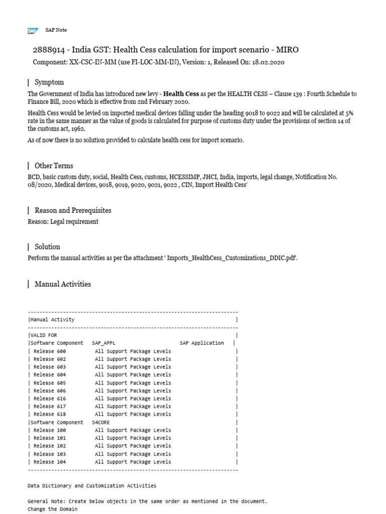 India GST Health Cess Calculation For Import Scenario - MIRO | PDF