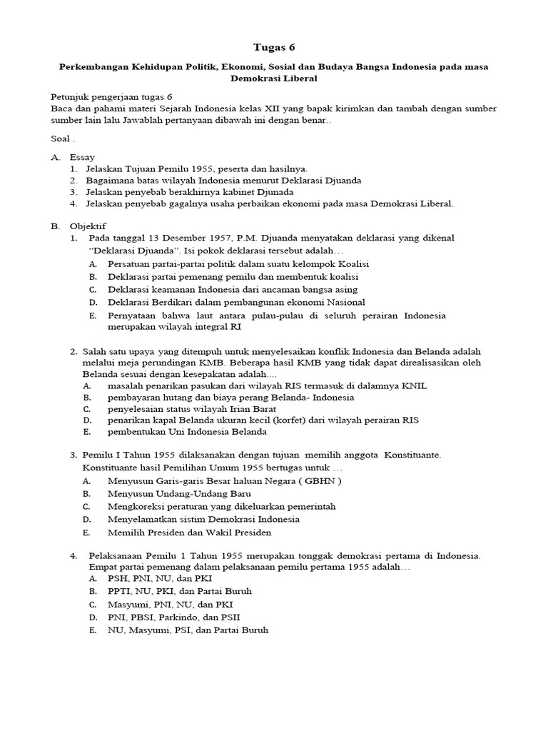 Tugas 6 Sej Indo XII Sem 1 | PDF