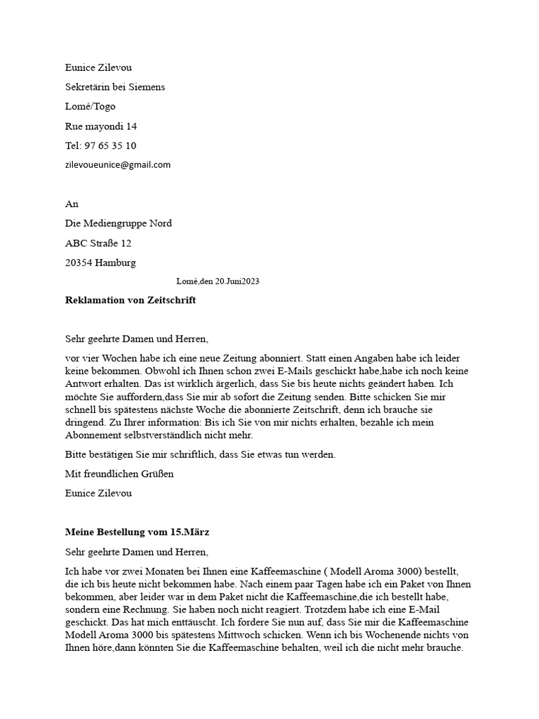 Document (4) Reklamation Richtige2 | PDF