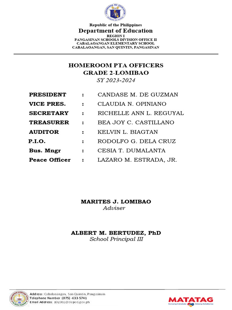 Homeroom Pta Officers 2023 | PDF