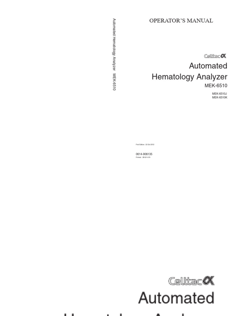 Automated Hematology Analyzer: Operator'S Manual | PDF | Calibration ...