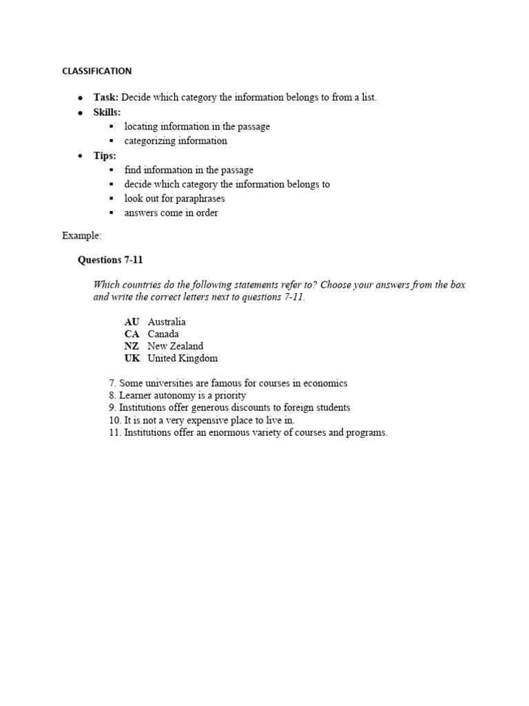 IELTS Reading: Classification Practice | PDF | General Fiction