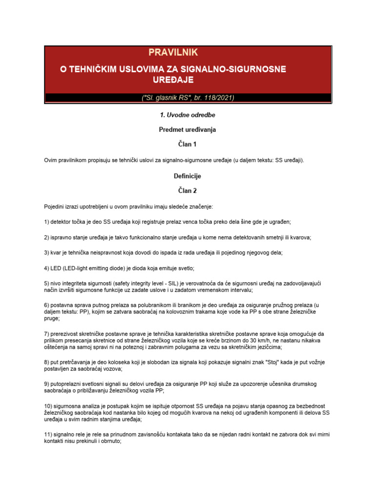 Pravilnik o Tehničkim Uslovima Za Signalno - Sigurnosne Uređaje | PDF