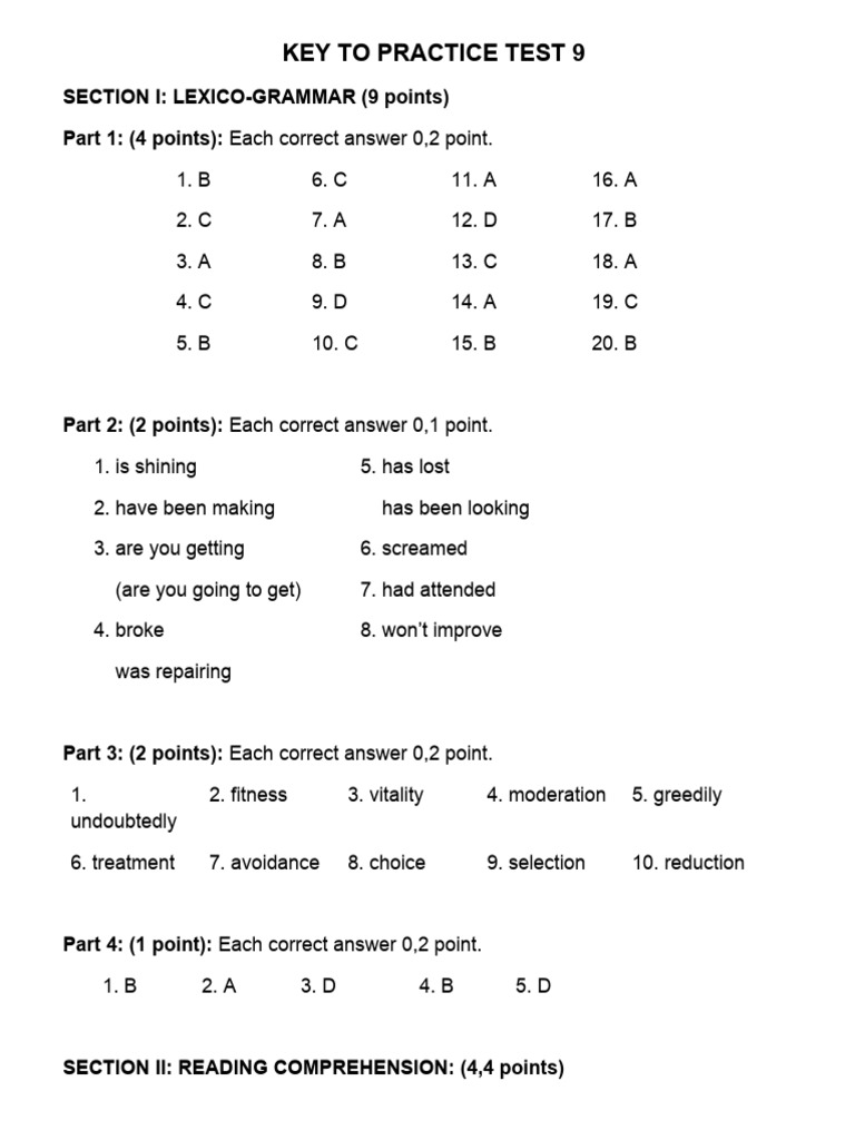 Key To Practice Test 9 | PDF