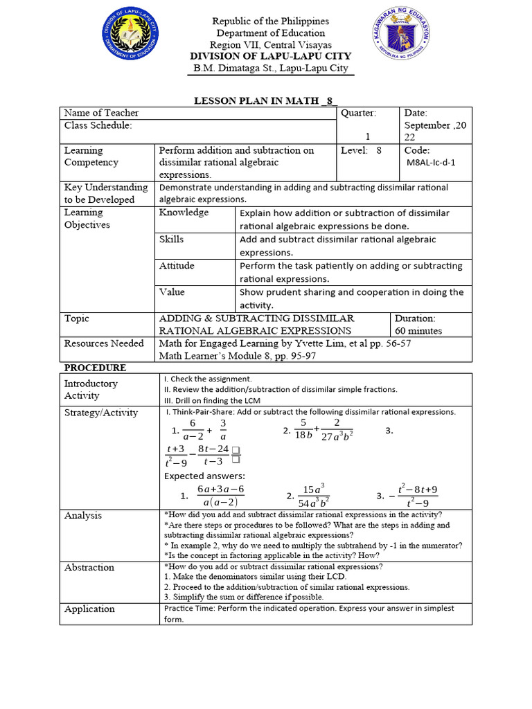 Q1-W3-L4-DLP-Adding-or-Subtracting-Dissimilar-RAEx | PDF