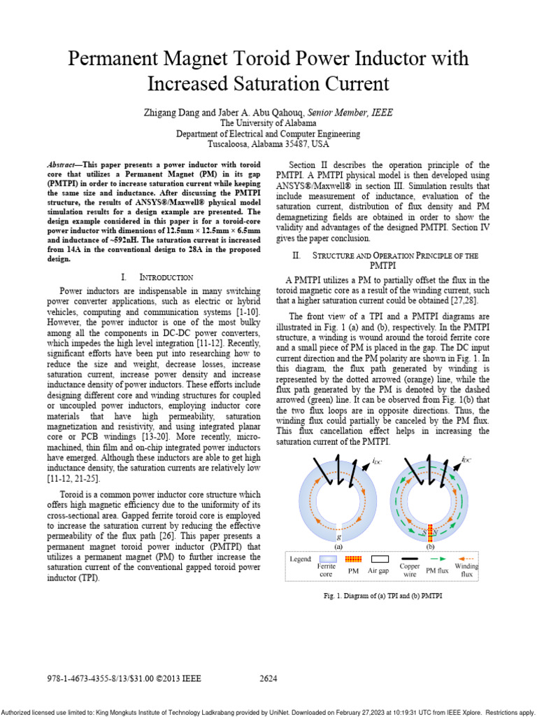 Permanent Magnet Toroid Power Inductor With Increased Saturation ...