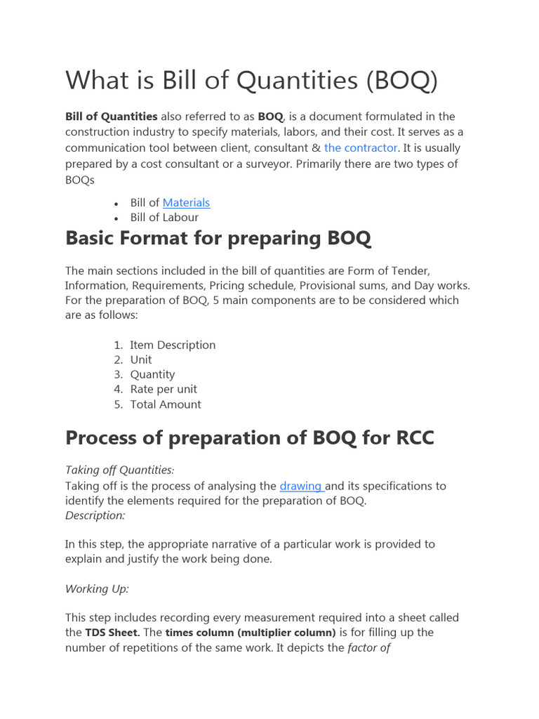 What is Bill of Quantities | PDF
