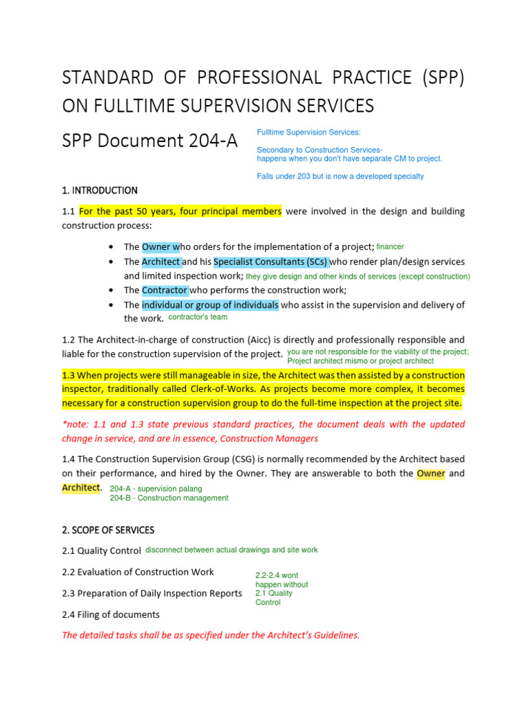 SPP 204-A: Fulltime Supervision Standards | PDF | Architect ...