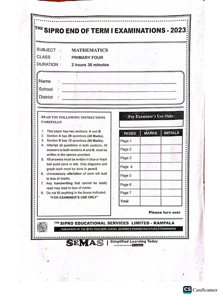 P4 Maths Sipro End Ot Term 1 | PDF
