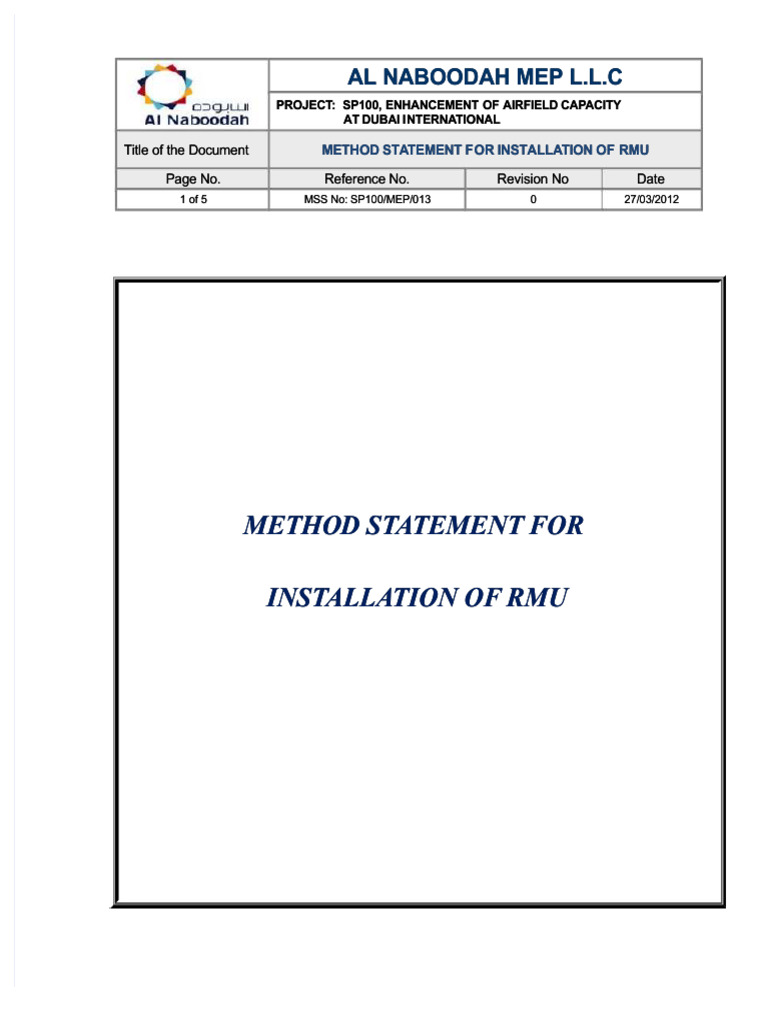 Method Statement For Installation of Rmu Al Naboodah Mep LLC | PDF | Engineering | Business