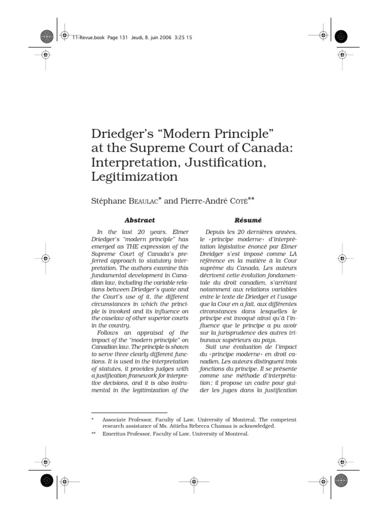 Driedger's Modern Principle in Canada | PDF