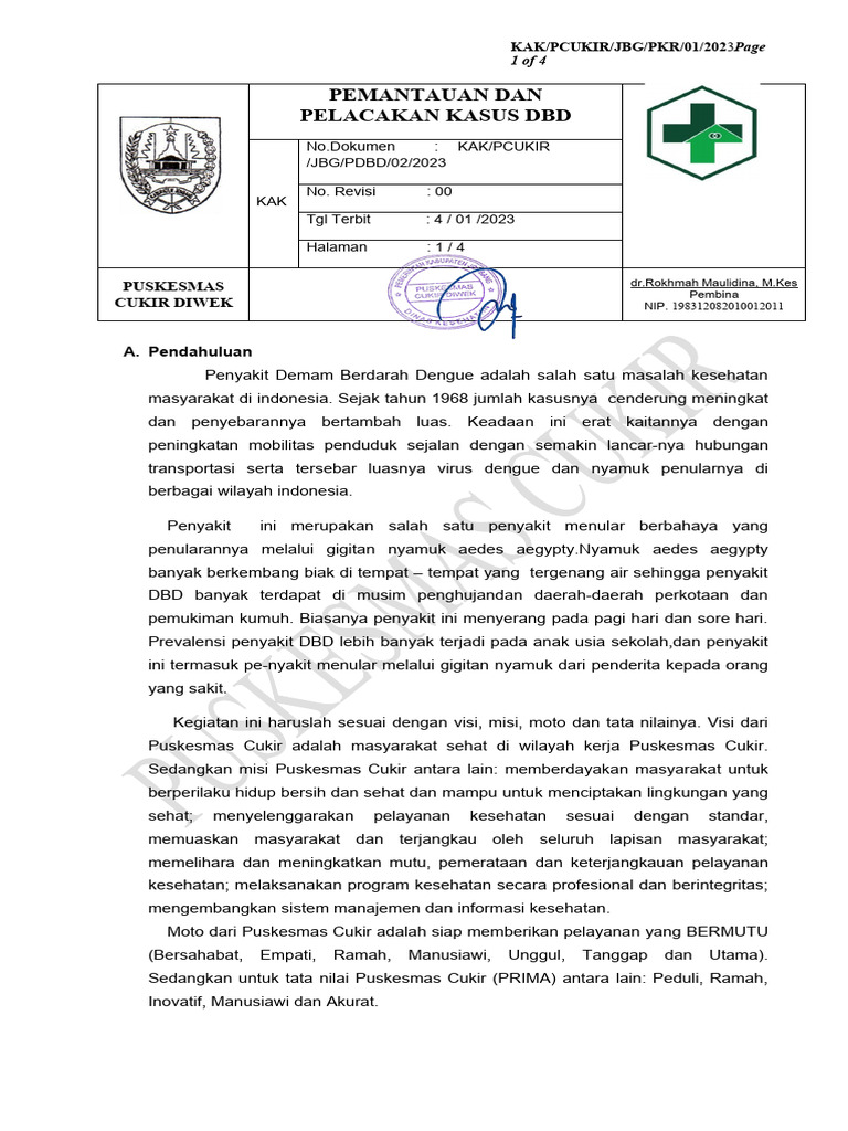 KAK Pemantauan Dan Pelacakan DBD | PDF