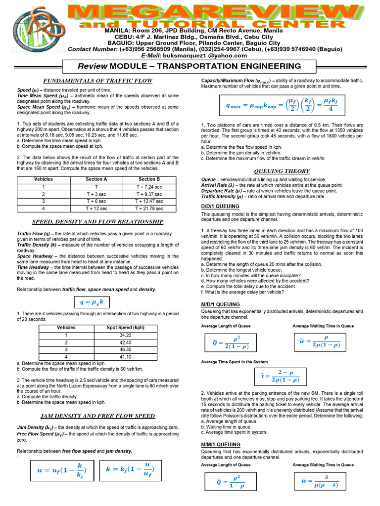 Review Module - Transportation Engineering | PDF | Traffic | Road ...