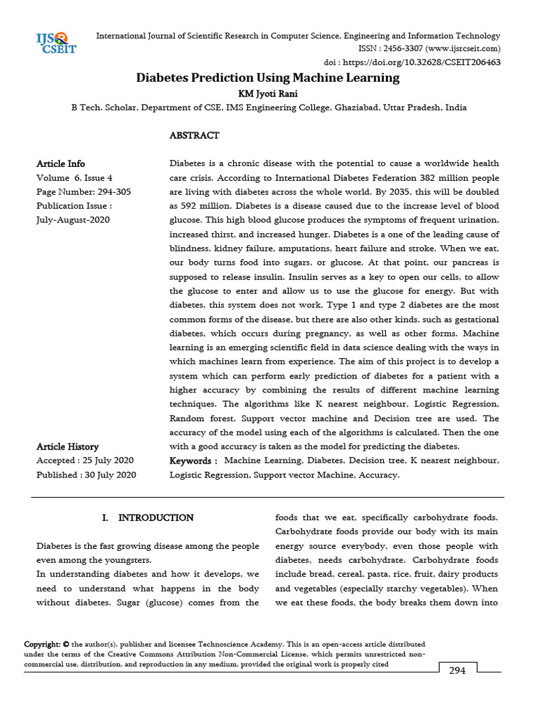 Diabetes Prediction Using Machine Learning | PDF | Insulin | Diabetes