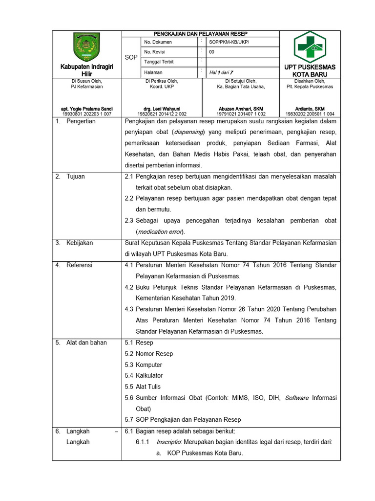 Sop Pengkajian Dan Pelayanan Resep Format Baru Pdf